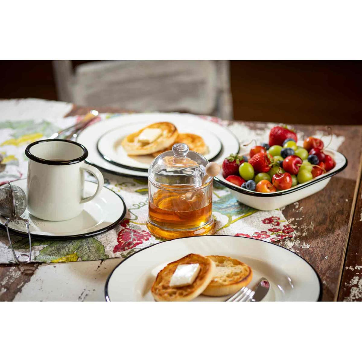Tablecraft 11040 Honey Dipper Set, 4.88-inch Height, Clear Glass and Wood
