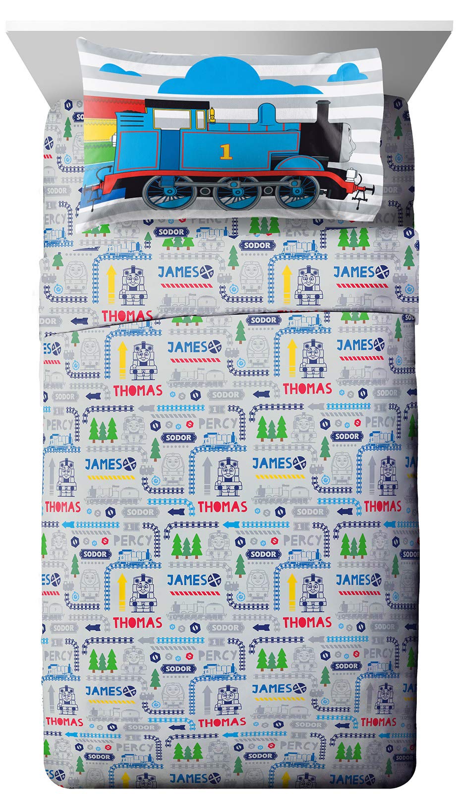 Jay Franco Thomas & Friends Stitch in Time Toddler Sheet Set - 3 Piece Set Super Soft and Cozy Toddler’s Bedding - Fade Resistant Microfiber Sheets (Official Mattel Product)
