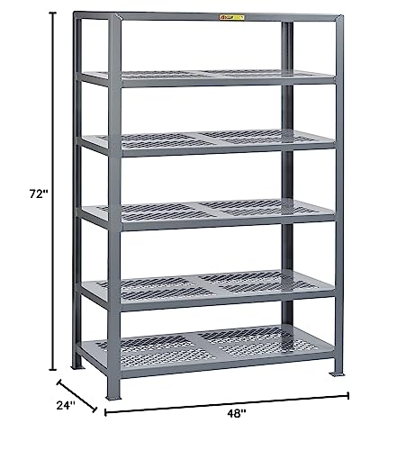 Little Giant 6SHP-2448-72 Heavy-Duty Welded Steel Shelving, 6 Shelf, 11-3/4" Shelf Clearance, Perforated Shelves, 24" Depth x 48" Width, Gray