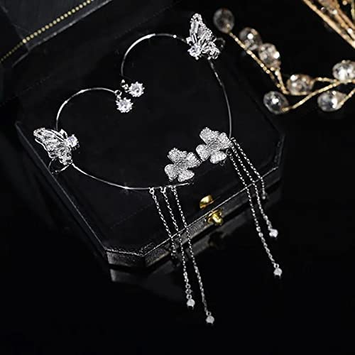 Butterfly Tassel Zircon Ear Clips for Womens Teen Girls Earrings Exquisite Shiny Butterfly No Piercing Studs Earrings