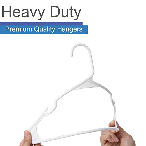 Heshberg Plastic Notched Hangers Space Saving Tubular Clothes Hangers Standard Size Ideal for Everyday Use on Shirts, Coats, Pants, Dress, Skirts, Etc. (20 Pack, White)