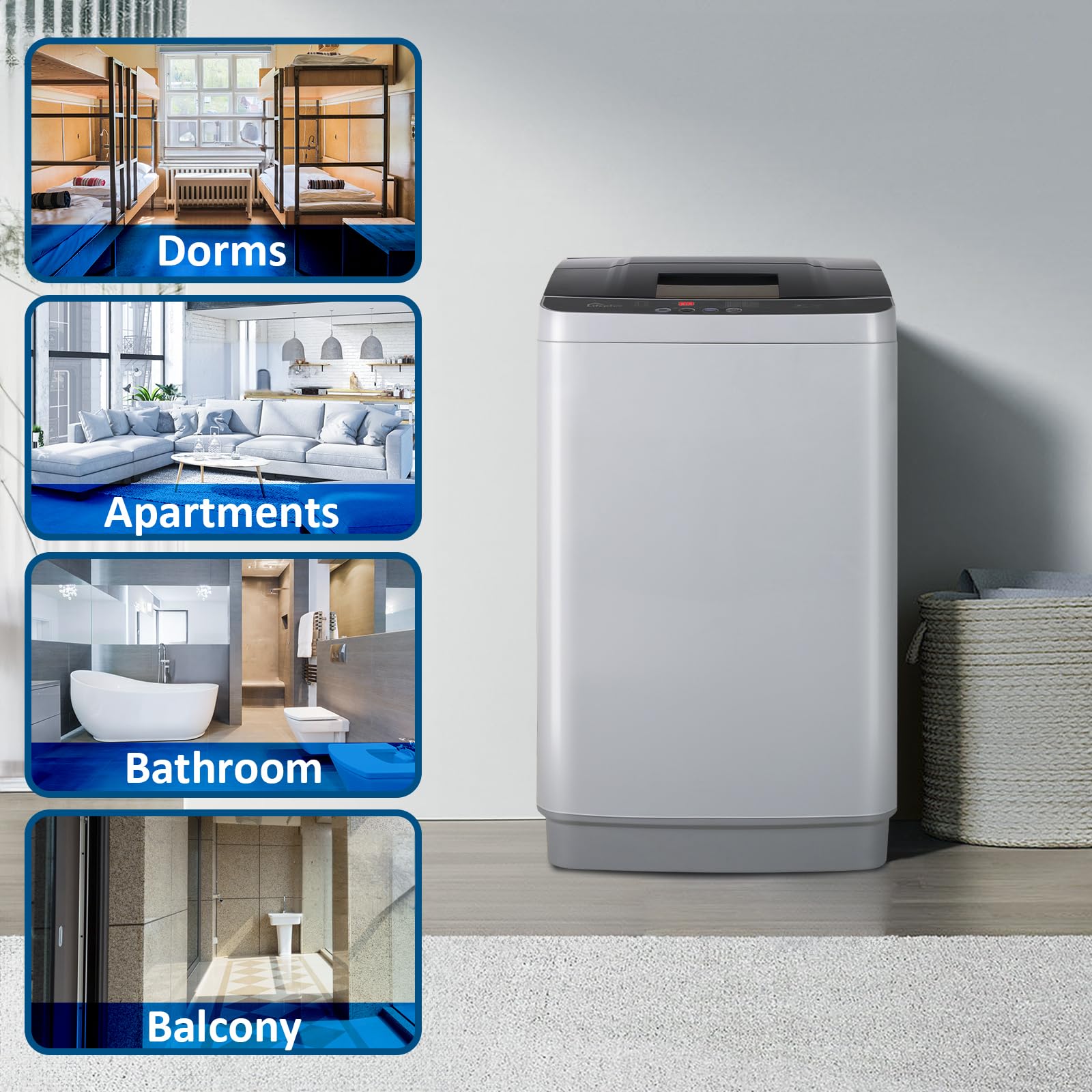 Full Automatic Washer Machine, 1.8Cu.ft Portable Laundry Washer with Drain Pump, 10 Wash Programs&8 Water Levels, 12lbs Capacity Washer and Spinner Combo for Apartment RV Dorm Camping, Grey