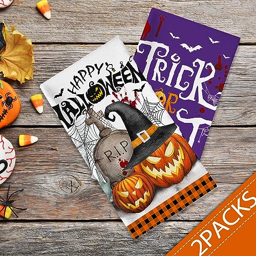 Hexagram Halloween Kitchen Towels, Happy Halloween Kitchen Decor, Purple Trick or Treat Hand Towels for Bathroom, Spooky October 31 Holiday Kitchen Towels and Dishcloth Set of 2