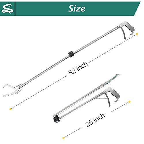 IC ICLOVER Snake Tong 52’’ Heavy Duty Professional Foldable Stainless Steel Snake Catcher Tools Reptile Grabber with Spring, Serrated Jaw, Self Lock Design-Perfect for Moving Rattle Snakes Reptiles