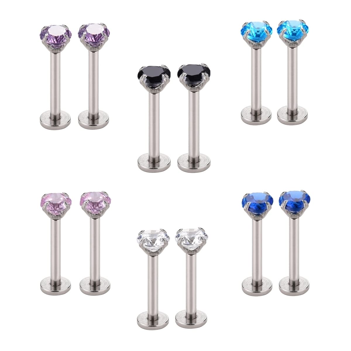 CANDYFANCY 16g Flat Back Earrings 10mm Post 316L Surgical Steel Bar 2mm 3mm 4mm CZ Stud Earrings Set Ear Lobe Rook Helix Conch Piercing Jewelry