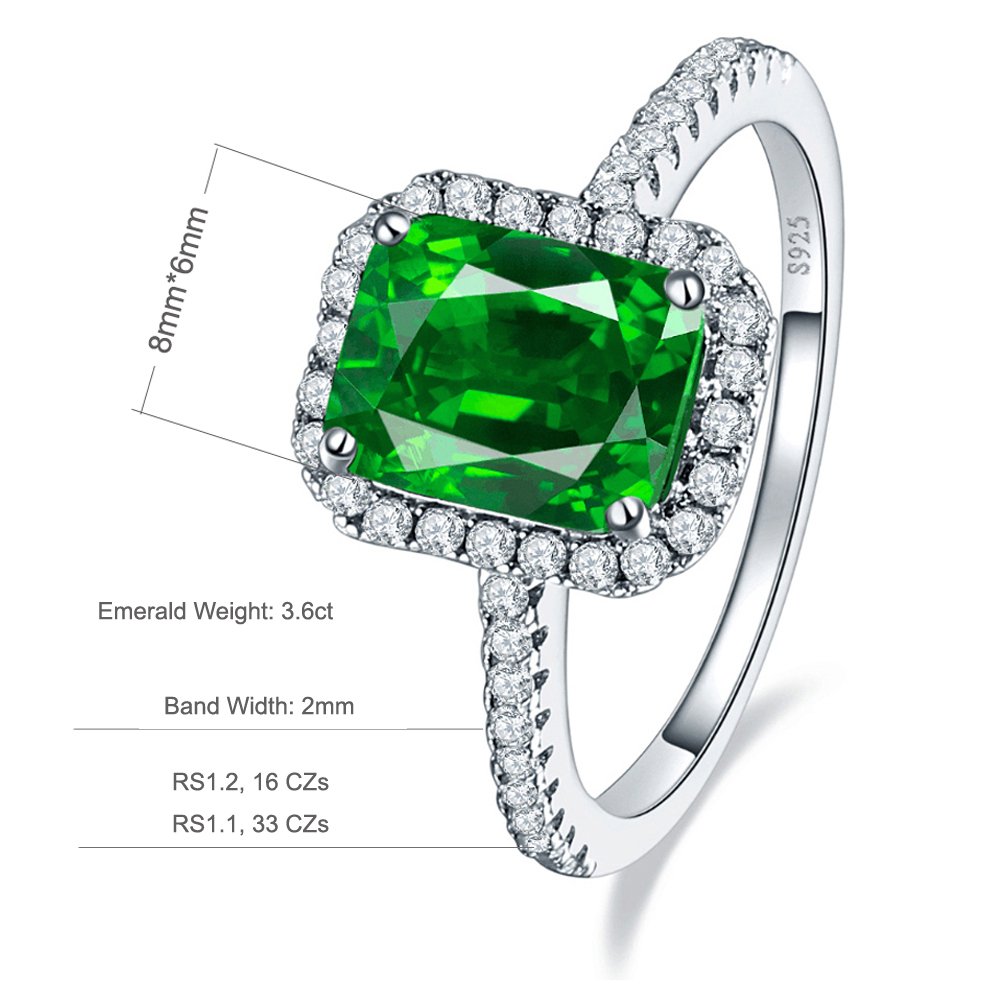 BONLAVIE 3.6ct 8x6mm Created Green Emerald 925 Sterling Silver Wedding Band Anniversary Engagement Ring Size 6