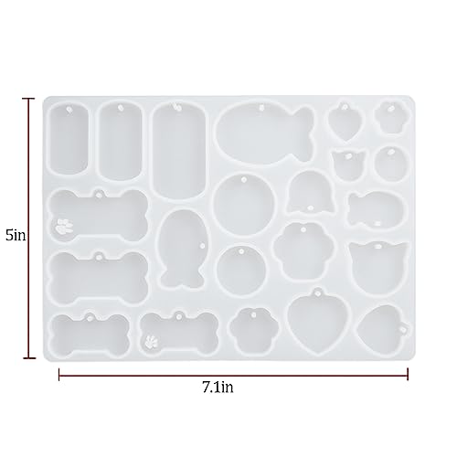 KuuGuu 2 PCS Pet Tag Resin Mold Silicone, Dog Tag Molds for Resin, Bone Shape Resin Keychain Molds with 10Pcs Key Ring, DIY Resin Keychain Pendant Charm Crafts
