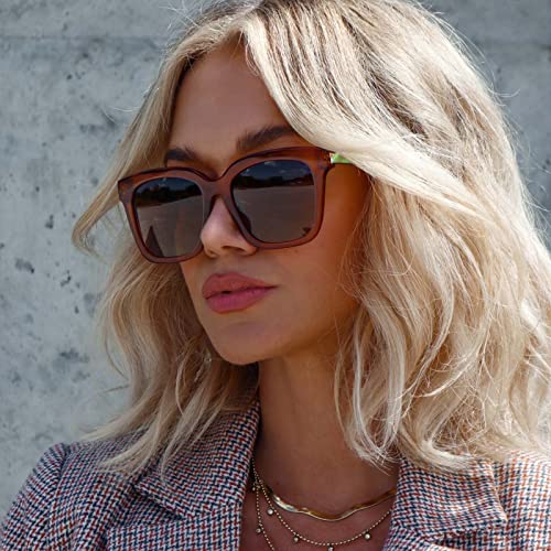 DIFF Bella Designer Square Oversized Sunglasses for Women UV400 Polarized Protection w/giftable travel case, Brown Sugar + Bronze Gradient