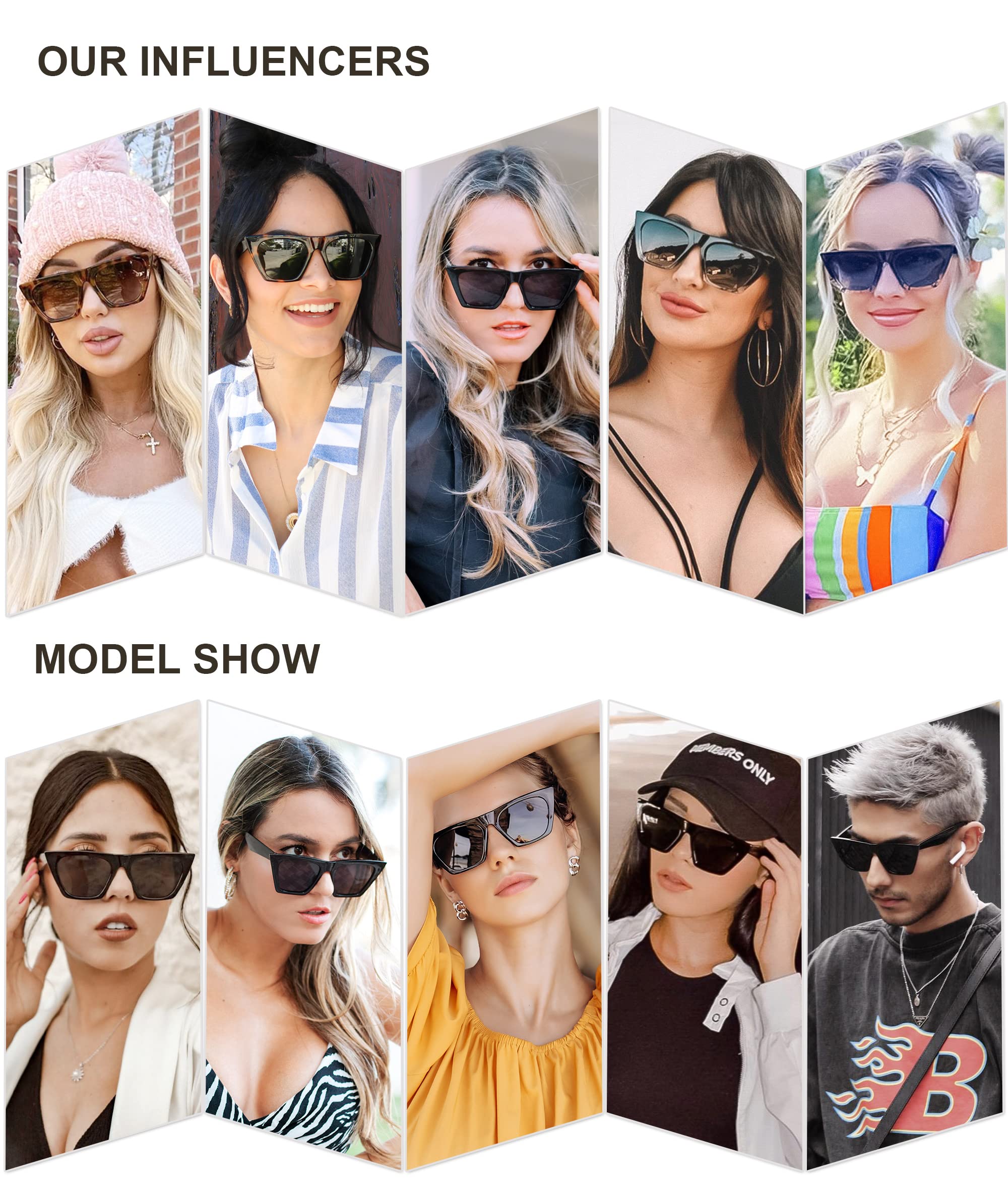 SOJOS 2 Pack Oversized Square Cateye Polarized Sunglasses Big Trendy Style Sunnies SJ2115, Black & Black