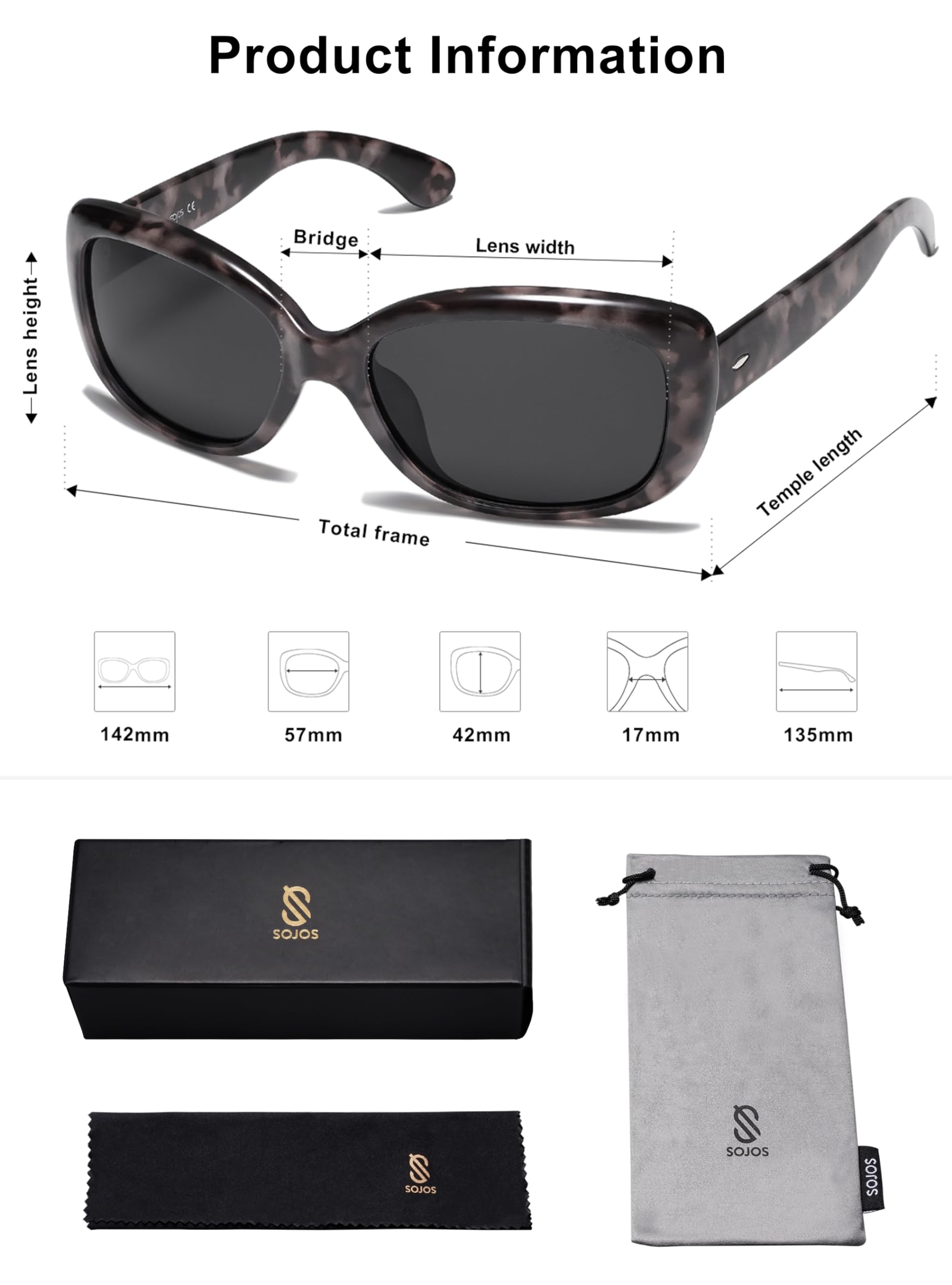 SOJOS Vintage Square Sunglasses for Women Polarized UV Protection Havana Frame SJ2111 with Black Tortoise Frame/Grey Lens