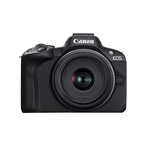 Canon EOS R50 Mirrorless Camera, Black with RF-S 18-45mm f/4.5-6.3 is STM Lens, 32GB SD Card, Shoulder Bag, 49mm Filter Kit, Cleaning Kit