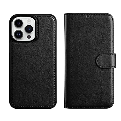 DorisMax iPhone 14 Pro Wallet Case,Detachable Flip Folio Cover RFID Blocking 4 Card Slots Holder Premium PU Leather Magnetic Kickstand Shockproof Protective Phone Case for iPhone 14 Pro 6.1" Black