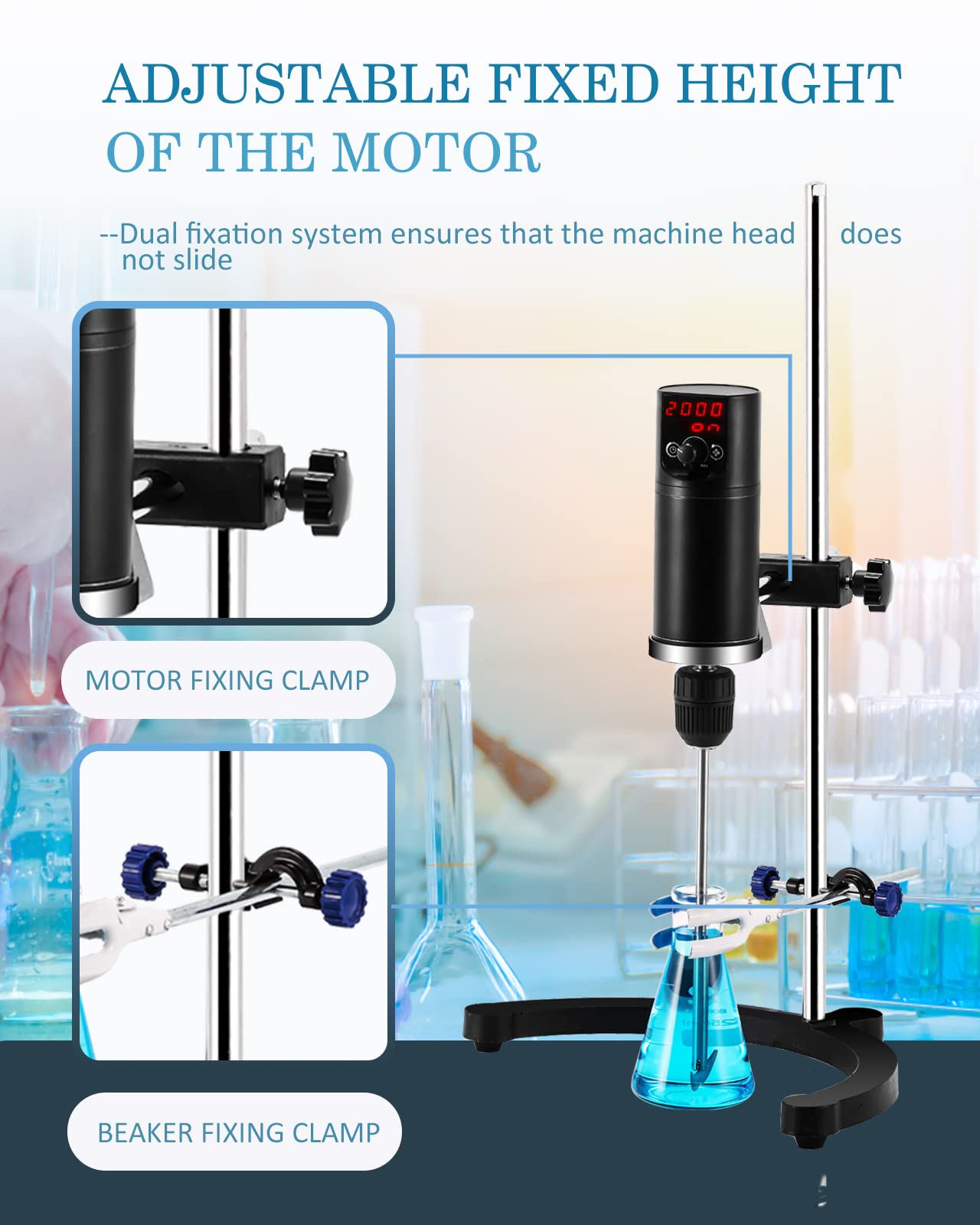 Crispaire Electric Overhead Stirrer Max.40L LCD Digital Lab Mixer 10000mPa.s Time and Speed Adjustable Stirring Rod Included 100-2000RPM 120W