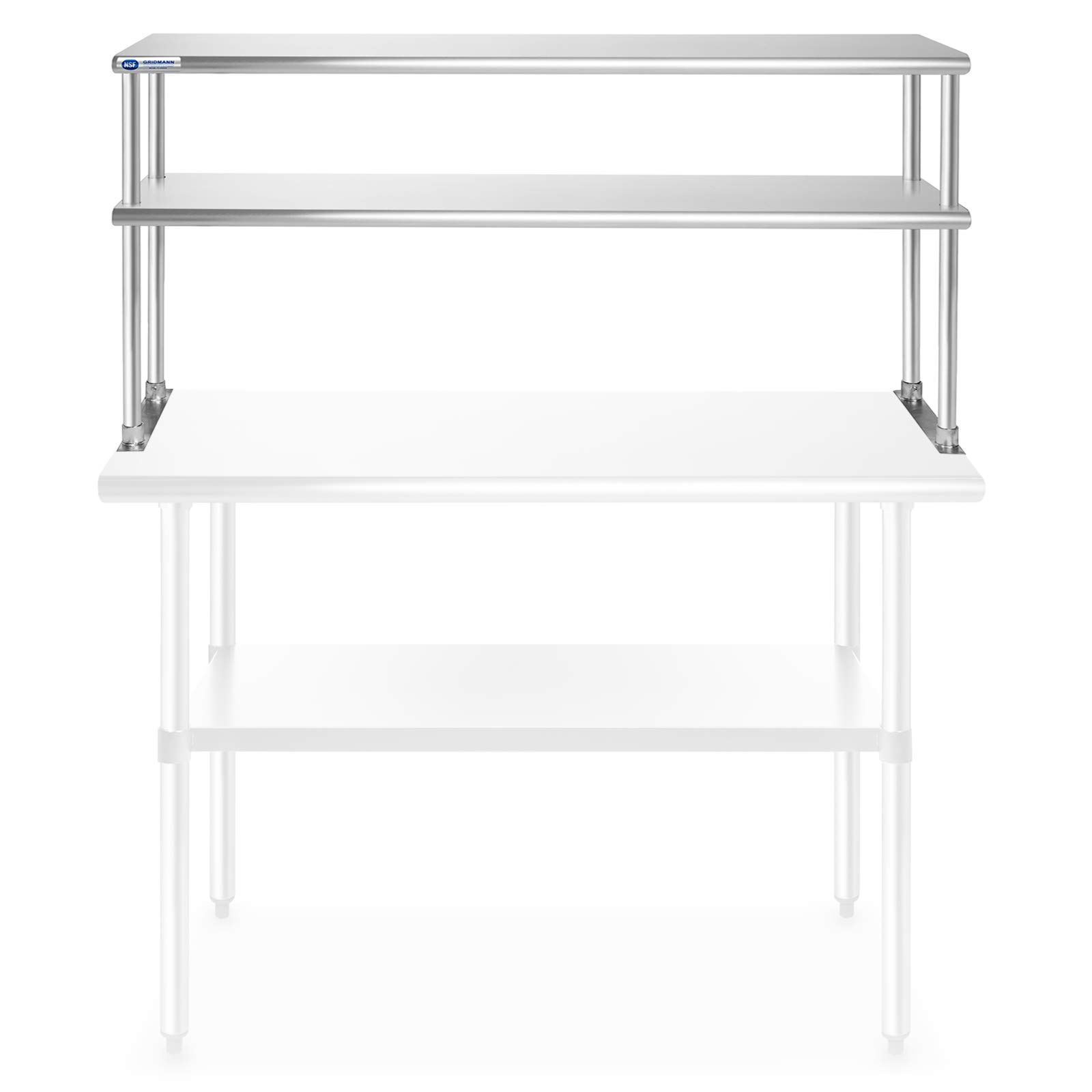 GRIDMANN NSF Stainless Steel Commercial 2 Tier Double Overshelf 48 in. x 12 in. for Kitchen Prep & Work Table