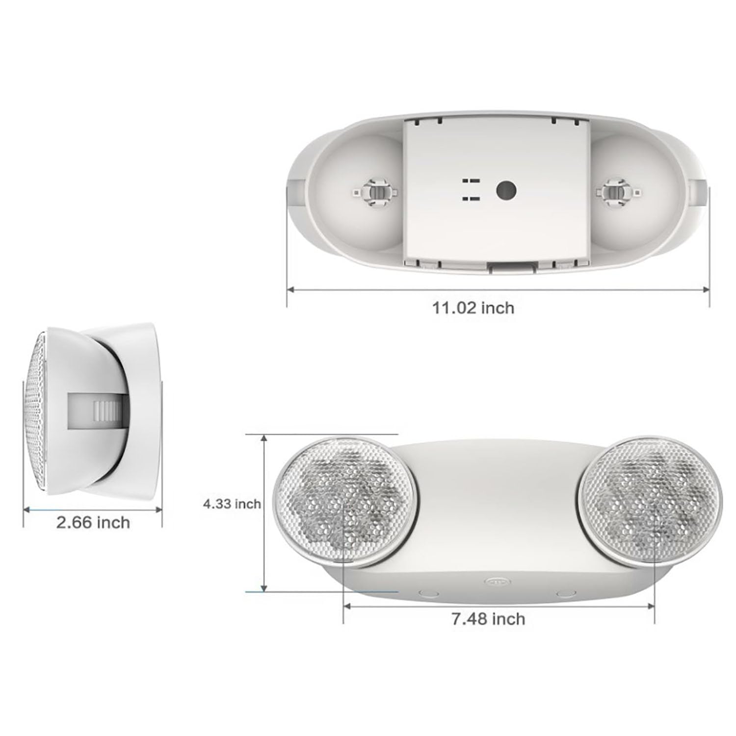 Dussdote LED Emergency Light, Two Head Adjustable Commercial Emergency Lighting Fixtures with Battery Backup US Plug 85‑265V