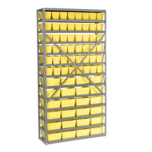 Global Industrial 13 Shelf Steel Shelving with (72) 4" H Plastic Shelf Bins, Yellow, 36x12x72