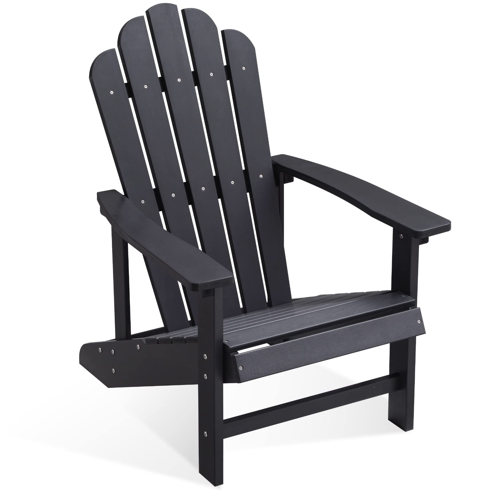 EFURDEN Adirondack Chair, Polystyrene, Weather Resistant & Durable Fire Pits Chair for Lawn and Garden, 350 lbs Load Capacity with Easy Assembly (Black, 1 pc)