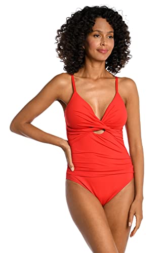 La Blanca Women's Island Goddess Twist Keyhole One Piece Swimsuit, Cherry, 10