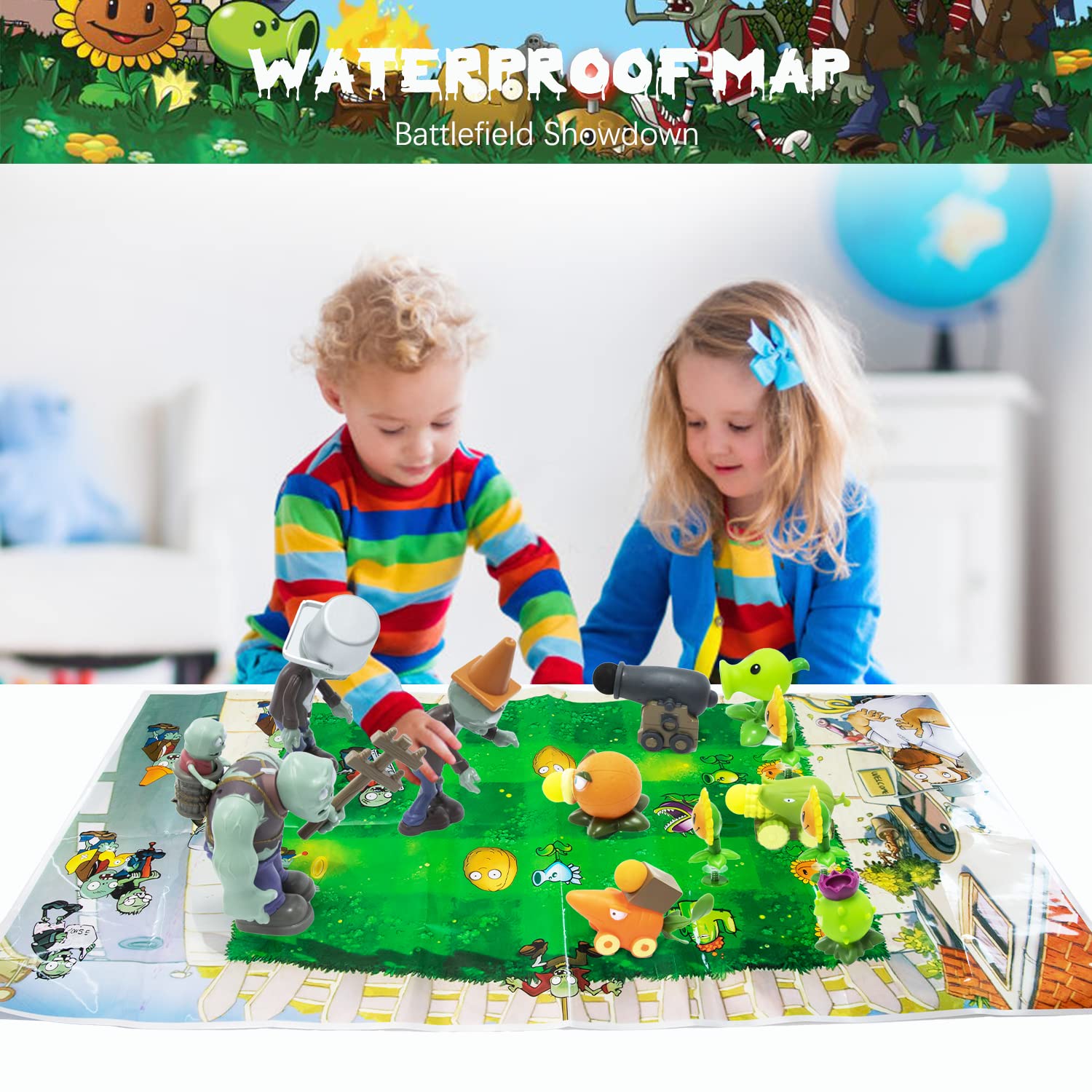 Maikerry Plants and Zombies Figurines 12pcs PVZ Action Figures Set Game Great Birthday Gifts for Boys and Girls -with Waterproof Battlefield Map