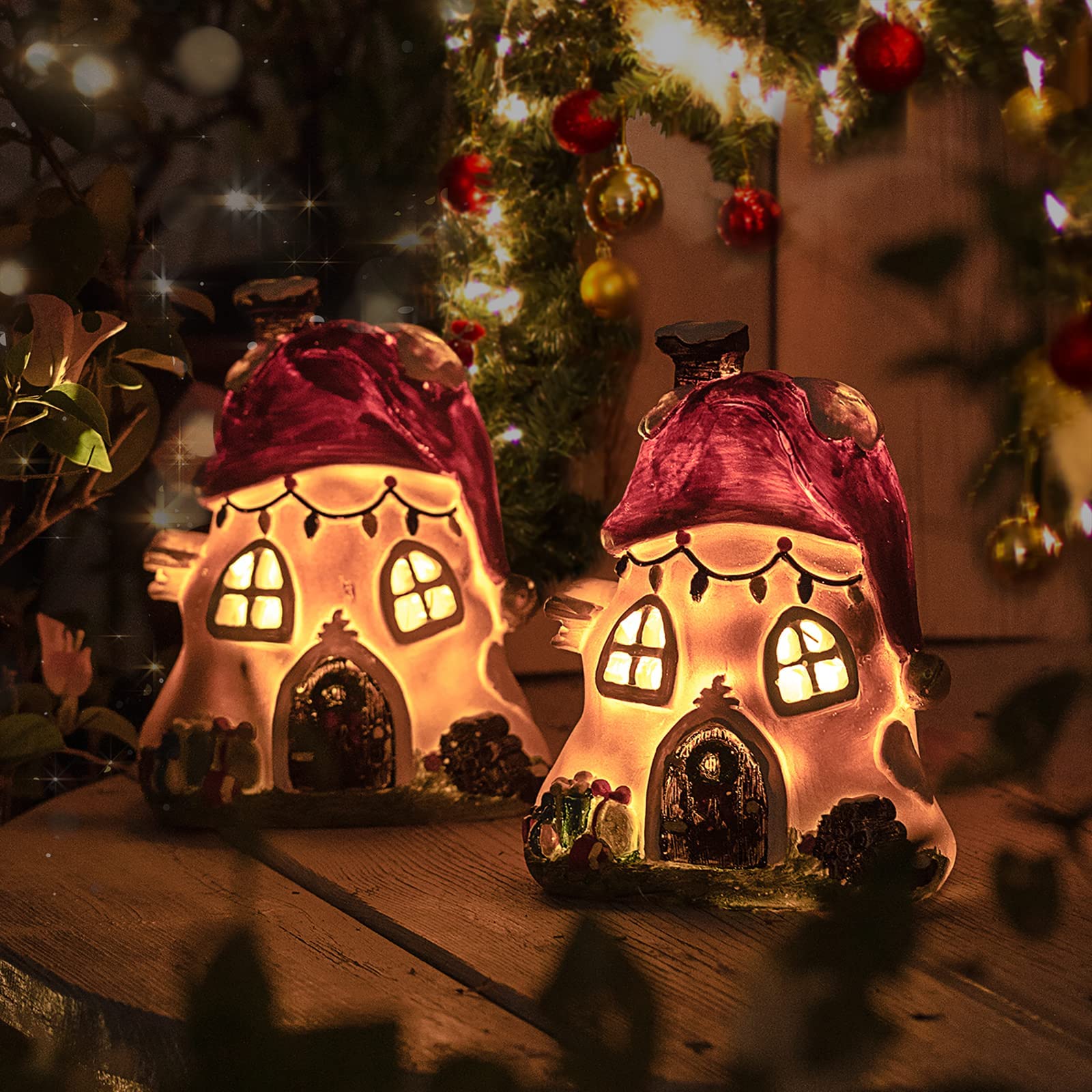 Solar House Statue Outdoor Garden Lights House Garden Sculptures Solar LED Light Decorations
