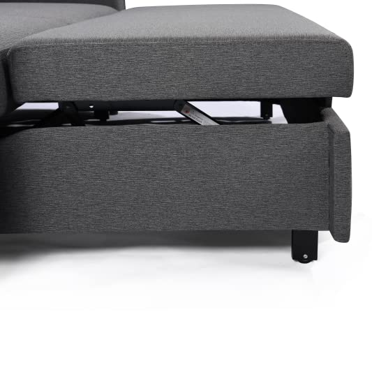 ERYE 3-in-1 Tufted Futon Loveseat Convertible Sleeper Bed W/Pull Out Sleep Daybed, Functional Reclining Backrest Love Seat Sofa & Couch for Living Room Sofabed, Queen, Grey W/ 2 Pillows