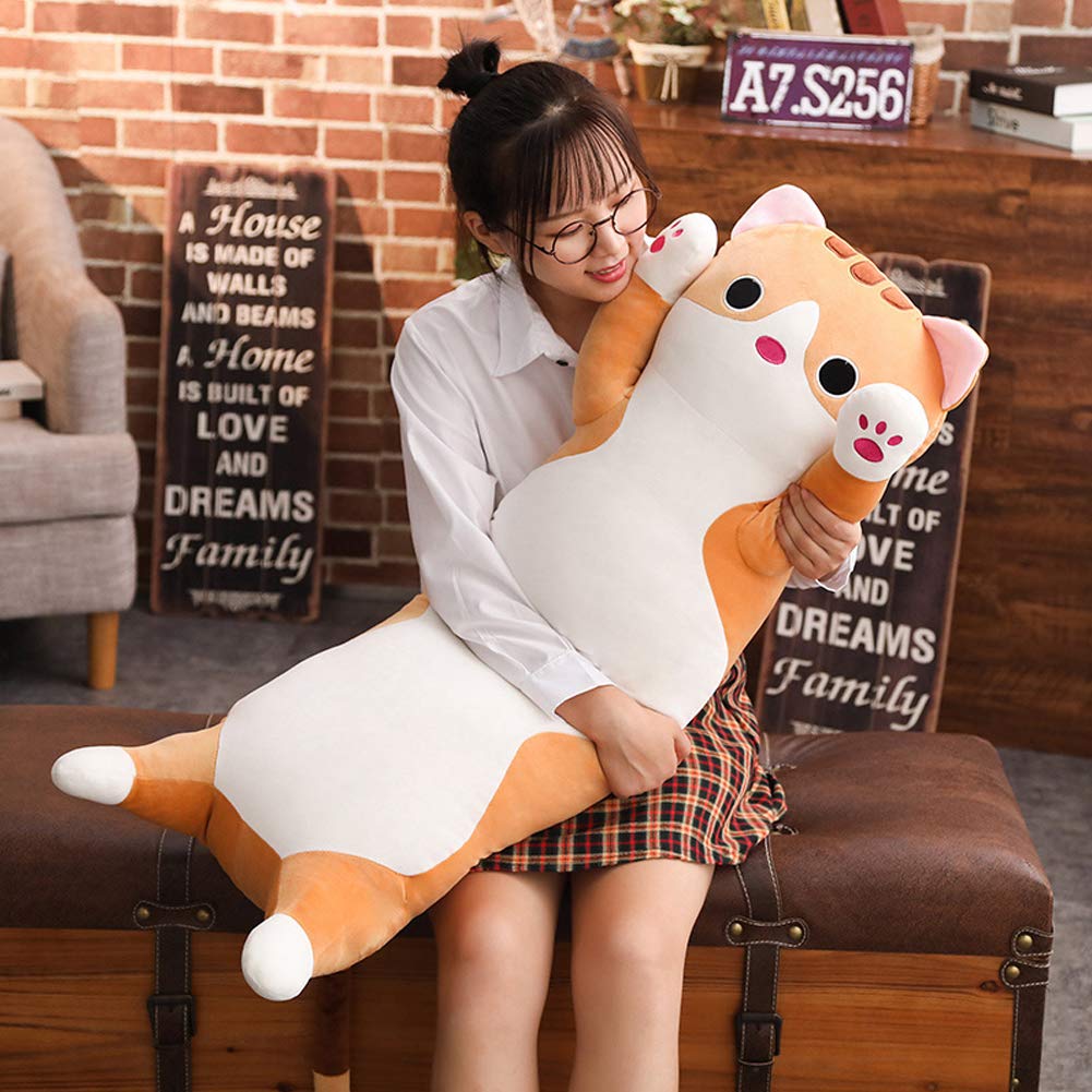 Jensquaify Long Cat Plush Pillow, Soft Cat Stuffed Animals Body Pillow Kitten Plush Hugging Pillow Toy Gifts for Kids (Brown, 35.4 inch)