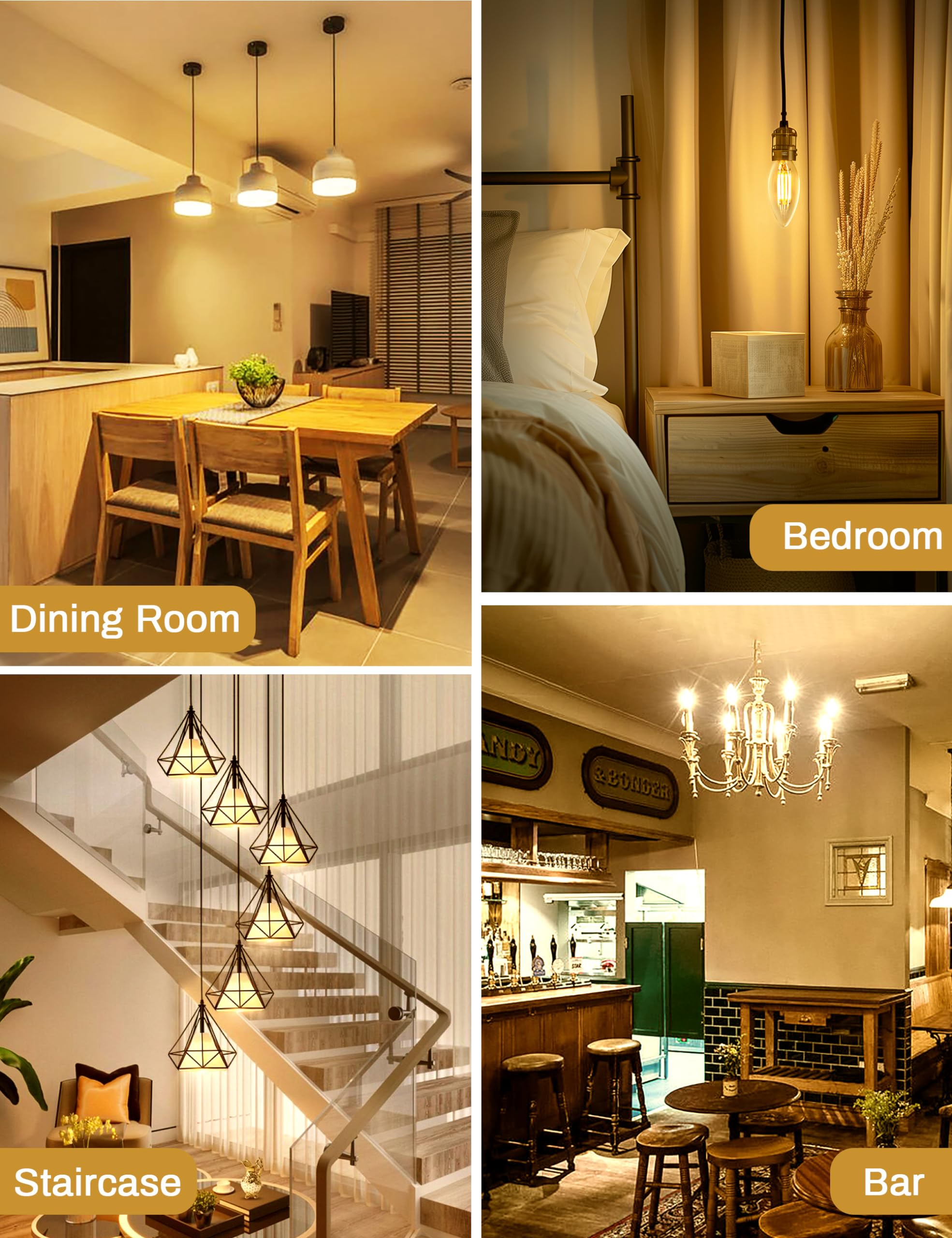 DORESshop Led Light Bulb, 40W Equivalent E12 Light Bulbs Led Light Bulb, Edison Bulbs, Chandelier Light Bulbs, Non-dimmable C35 Edison Filament Candle Bulbs, Soft White Light Bulbs 2700K,Decorative