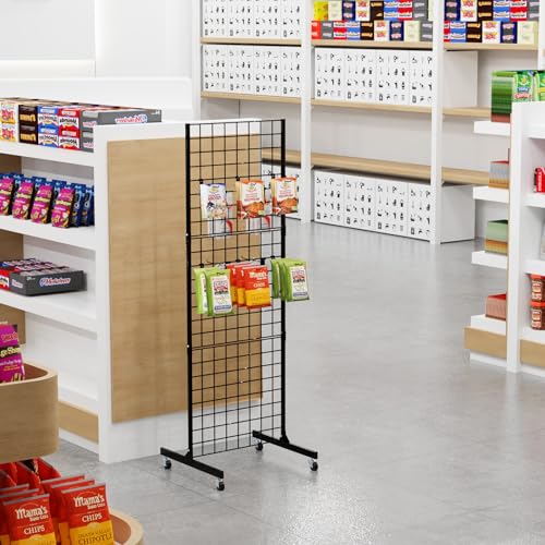 Bonnlo 2' x 6' Detachable Girdwall for Easy Transport, Standing Grid Tower, Thicker 5mm Wire, 180 LBS Weight Capacity Grid Panel with Legs and Extra Hooks, Display Rack for Retail and Craft Fair (1)