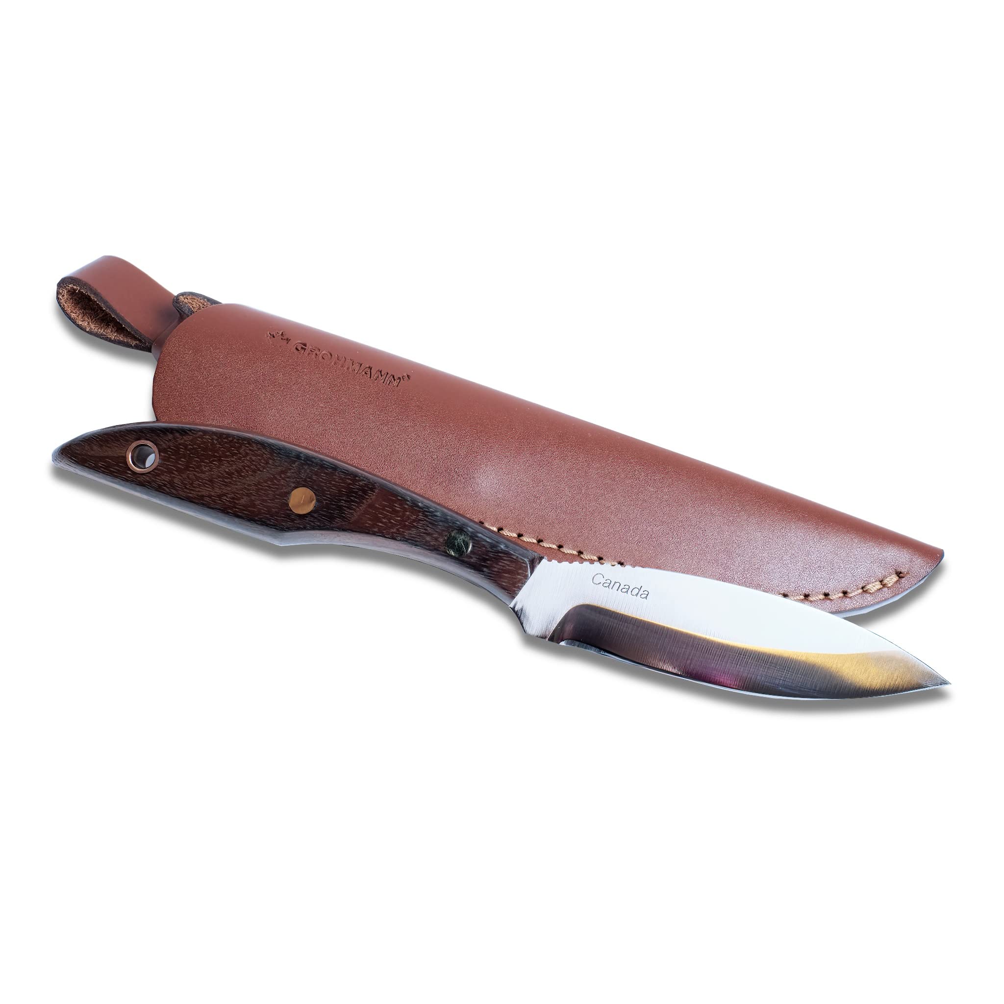 Grohmann D.H. Russell Original Canadian Belt Knife #R1C - Handmade Carbon Steel Hunting Knife with Premium Leather Sheath - Made in Canada