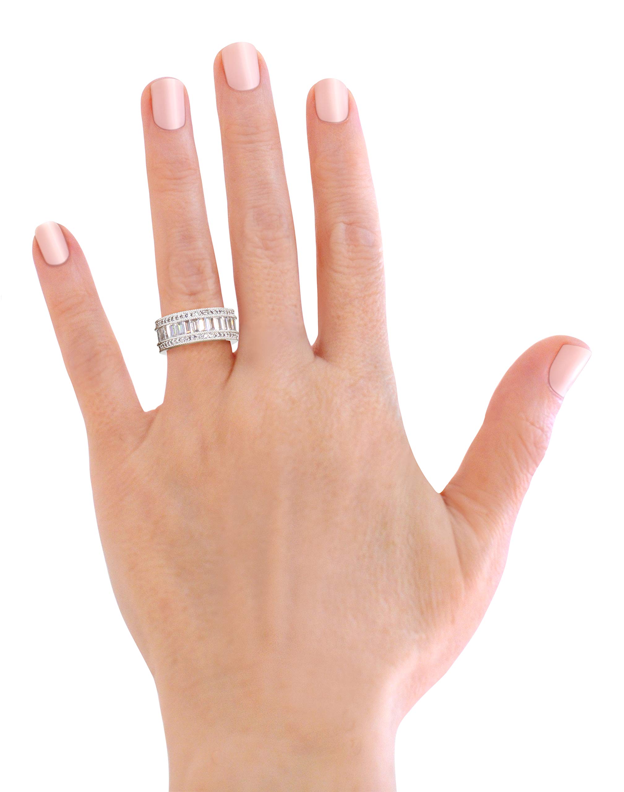 Savlano 18K Gold Plated Cubic Zirconia 8MM Emerald Cut Eternity Lustrous Ring Band for Women (8)