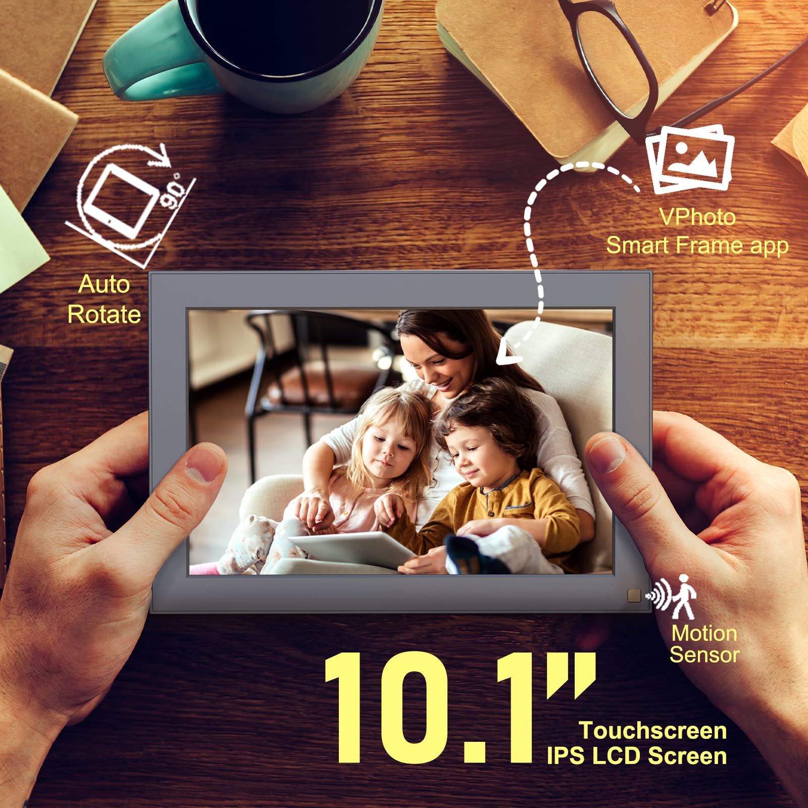 Digital Picture Frame 10.1 inch Digital Photo Frame - Smart WiFi Frame 1280x800 HD IPS Touch Screen, 16GB Electronic Picture Frame Slideshow, Share Photos and Videos via APP Email, Free Cloud Storage