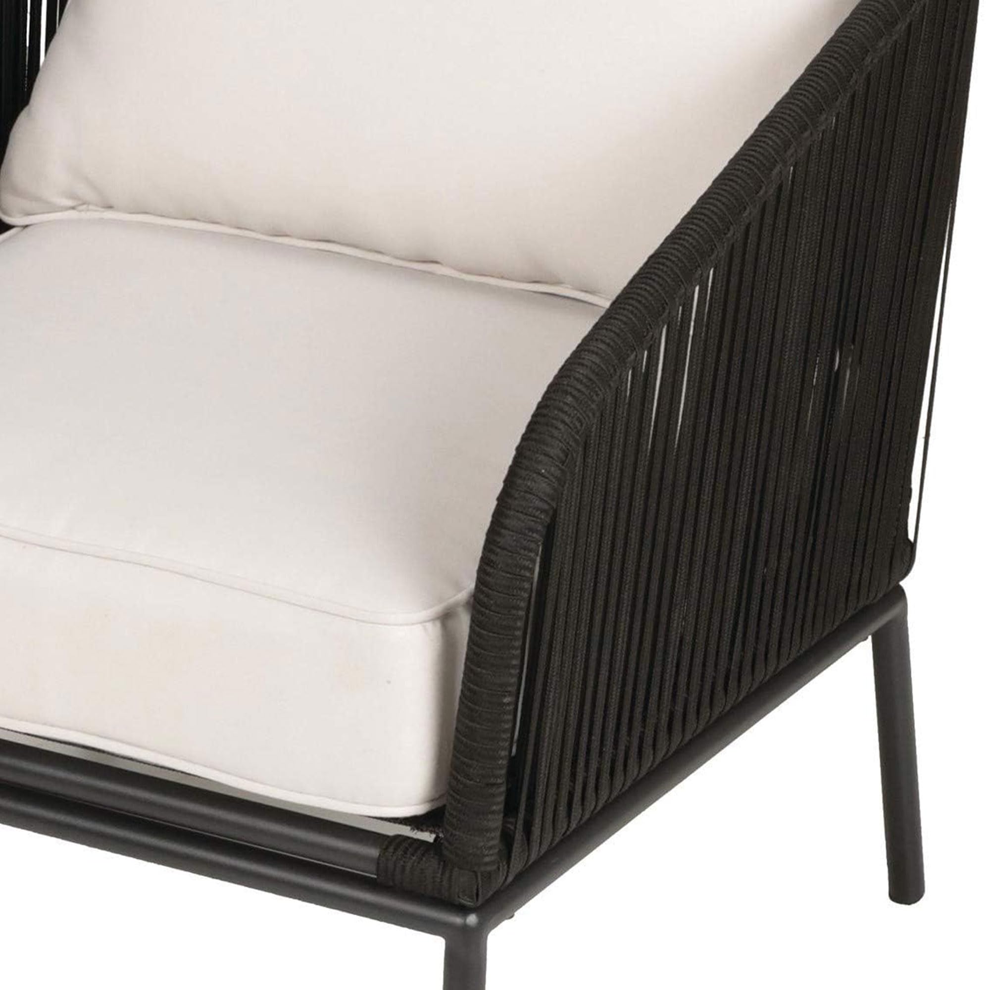 Four Seasons Courtyard Carrabelle 3 Piece Outdoor Patio Furniture Set with 2 Woven Rope Backrest Design Cushioned Chairs and Round Side Table, Black