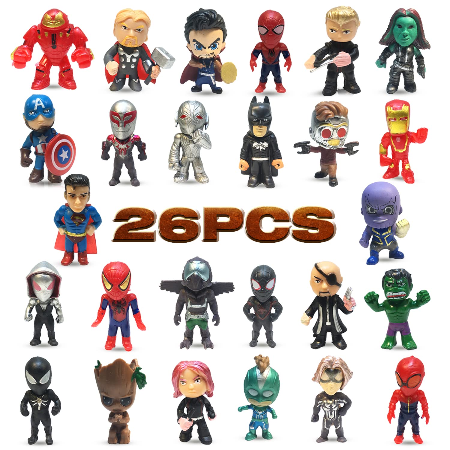 MAIXSUI 26 Pieces Super Hero Action Sets for Boys Mini Superheroes Figures Ornaments Toys Small Superhero Figurines Birthday Party Favors Cake Decoration Cupcake Topper Supplies