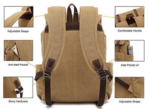 HuaChen Vintage Canvas Backpack, Mens Travel Rucksack for Laptop Hiking Bag (M83_Green)