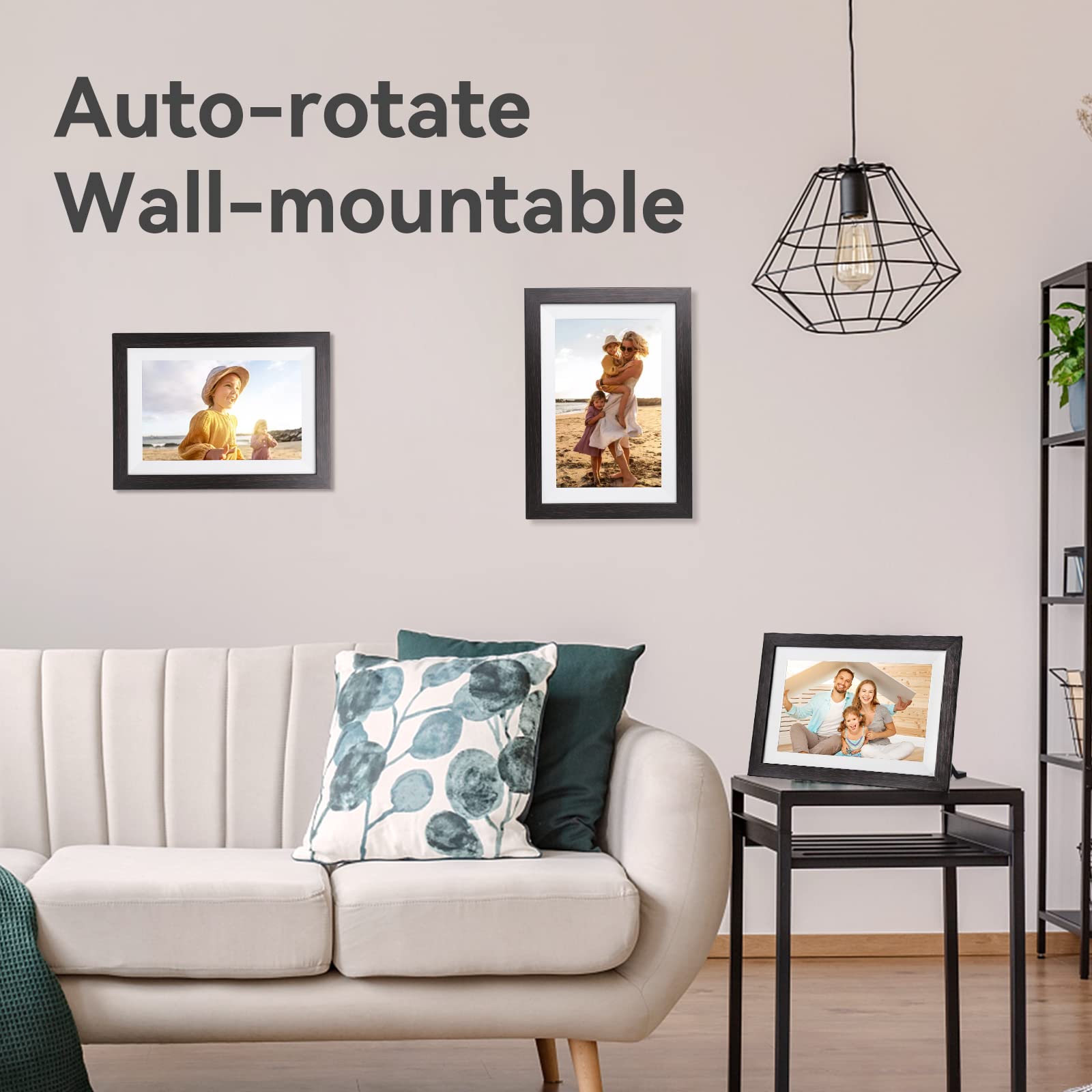Digital Picture Frame, Frameo WiFi 10.1" Smart Digital Photo Frame, 1280x800 IPS TouchScreen Large Memory Wall-mountable Auto-Rotate, Easy to Set Up Share Photos Video via Frameo App Ideal Gifts-Brown