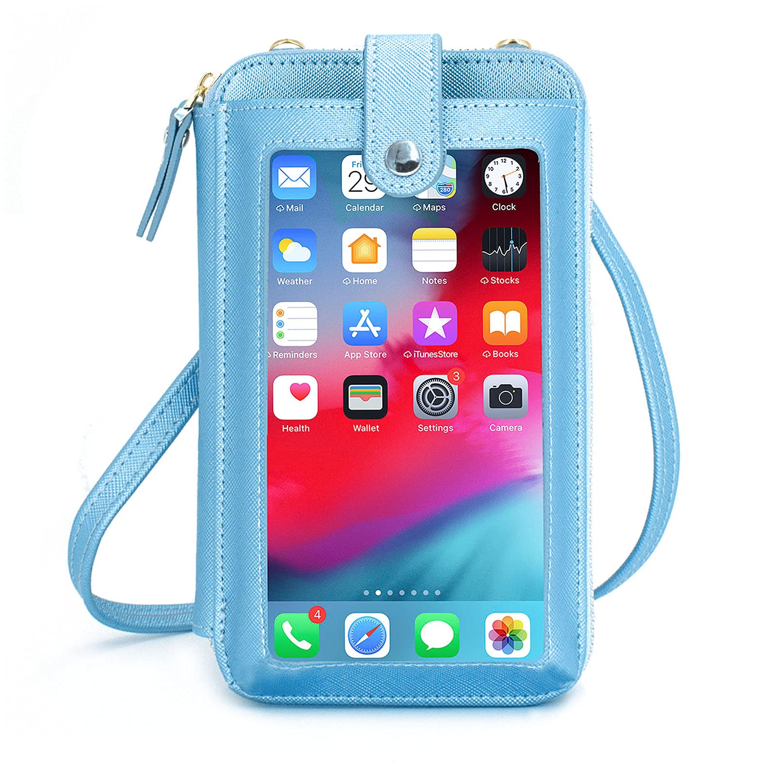 Womens Small Crossbody Bag Shoulder Purse Touch Screen Cellphone Wallet Handbag (A-Ice Blue)