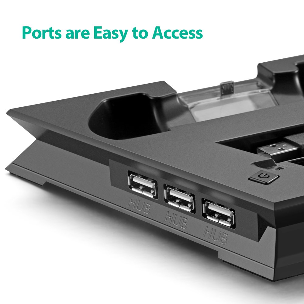 PS4 Slim Vertical Stand Cooling Fan with Dual USB Charger Ports 2 in 1 Dual Use with Cooling and Charging System
