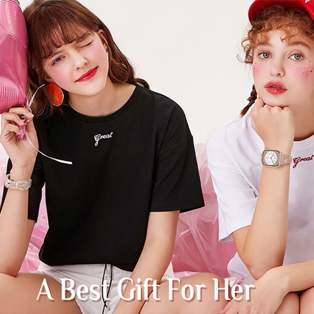 Goton Bling Silicone Band Compatible with Apple Watch 46mm 45mm 44mm 42mm 41mm 40mm 38mm Series 10 9 8 7 6 5 4 3 2 SE Women, Glitter Strap Accessories