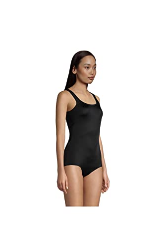 Lands' End Womens Chlorine Resistant Tugless Tank Soft Cup One Piece Swimsuit Black Long Torso 6