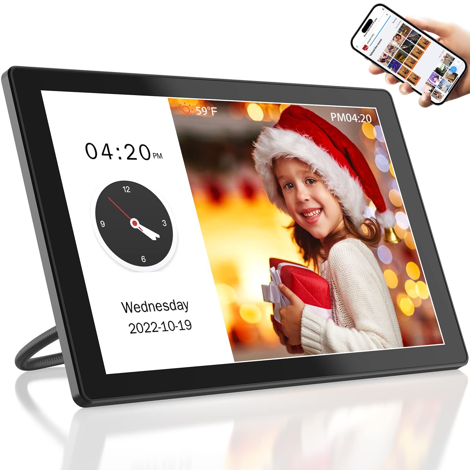 Digital Picture Frame 10.1 inch, Digital Photo Frame Slideshow with APP, Electronic WiFi Picture Frame Smart Photo Video Frames, Large Photo Share Digital Frame 1280x800 IPS FHD Cloud Storage