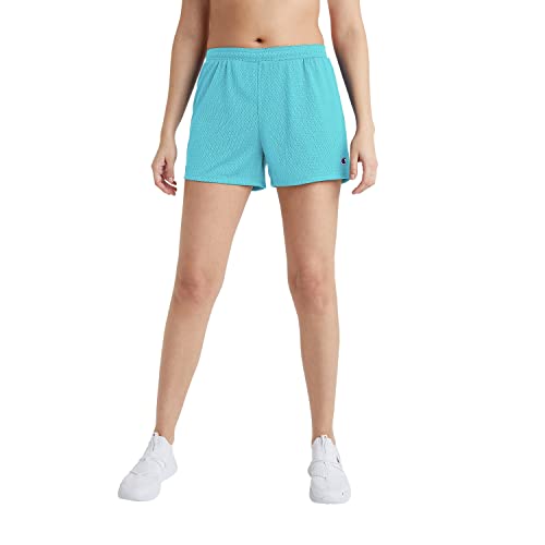 Champion Women's Pull, Loose, Athletic Mesh Shorts, 4", Light Sky Blue, Medium