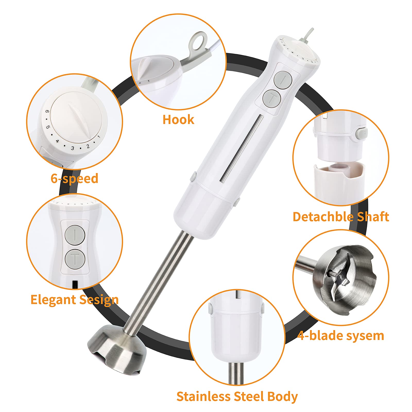 Immersion Hand Blender, Handheld Blender, 5-in-1 Multi-Function Stick Mixer, 600w 10 Speed Manual Mixer With Turbine, Mixer For Food Whipping, Milk Mixer/Egg Mixer,/Mortar and Beaker/Measuring Cup