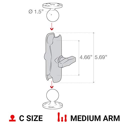 RAM Mounts Double Socket Arm RAM-201U Medium Arm Compatible with RAM C Size 1.5" Ball Components