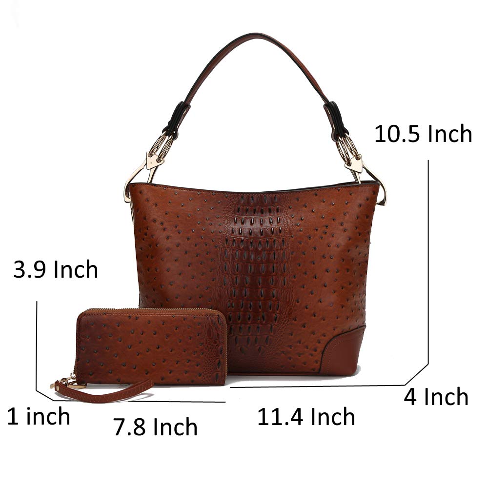 MKF Set Hobo Bag for Women & Wristlet Wallet β PU Leather Designer Handbag Purse β Shoulder Strap Lady Fashion, Beige Cognac