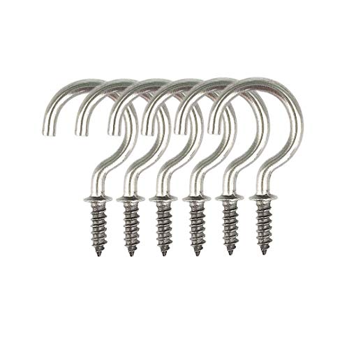 IDEALSV 50 Pcs (304) Stainless Steel Screw Ceiling Hooks 7/8 Inch Cup Hook Screw-in Light Hooks Outdoor and Indoor Hanging