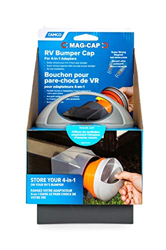 Camco RV Magnetic Bumper Cap | Allows for Convenient Storage of Your 4-in-1 Adapter During Travel | Features a Vented Cap for Air Flow While in Storage (40335), Gray
