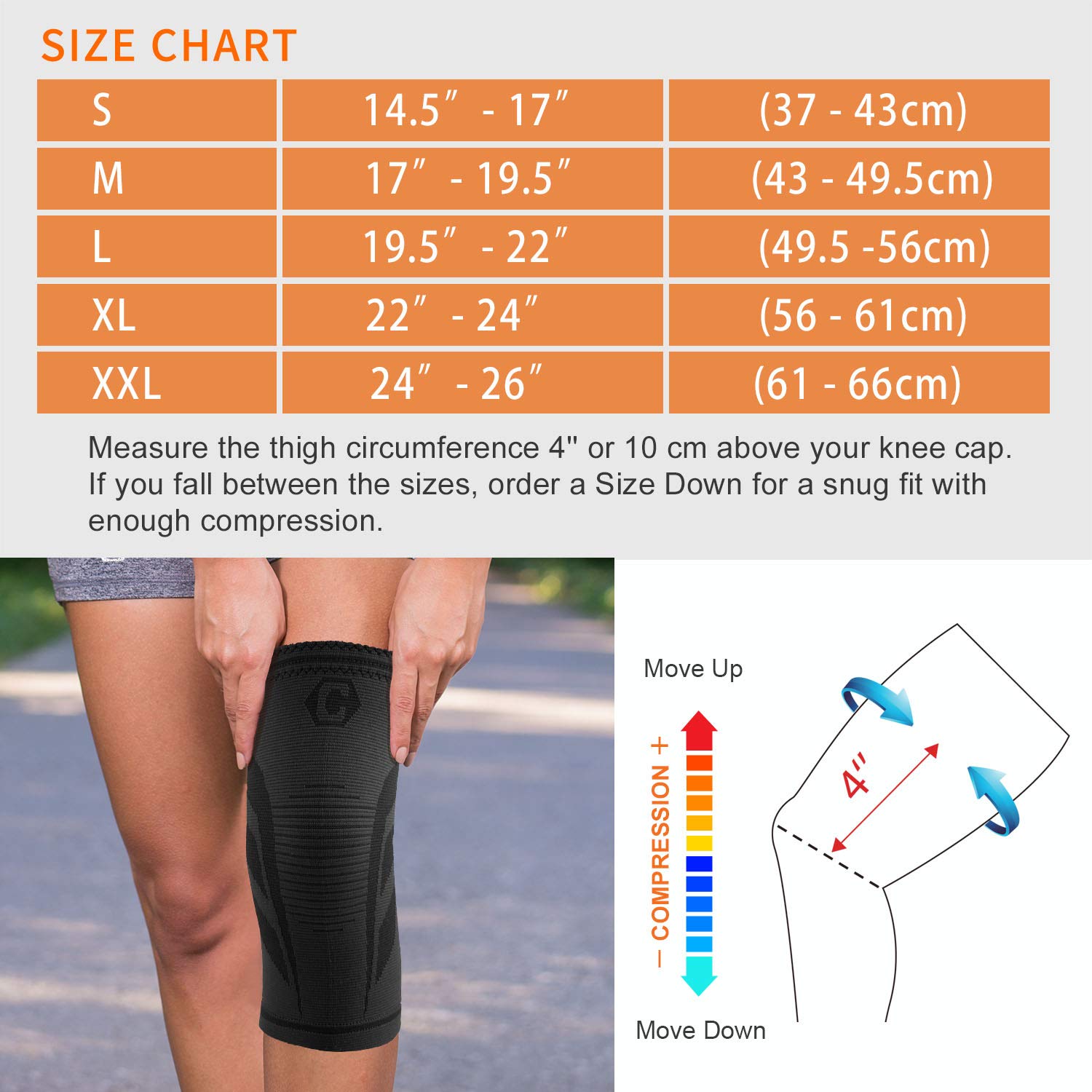 CAMBIVO 2 Pack Knee Compression Sleeve, Knee Brace for Women and Men, Knee Support for Running, Workout, Hiking, Sports (Jet Black,Large)