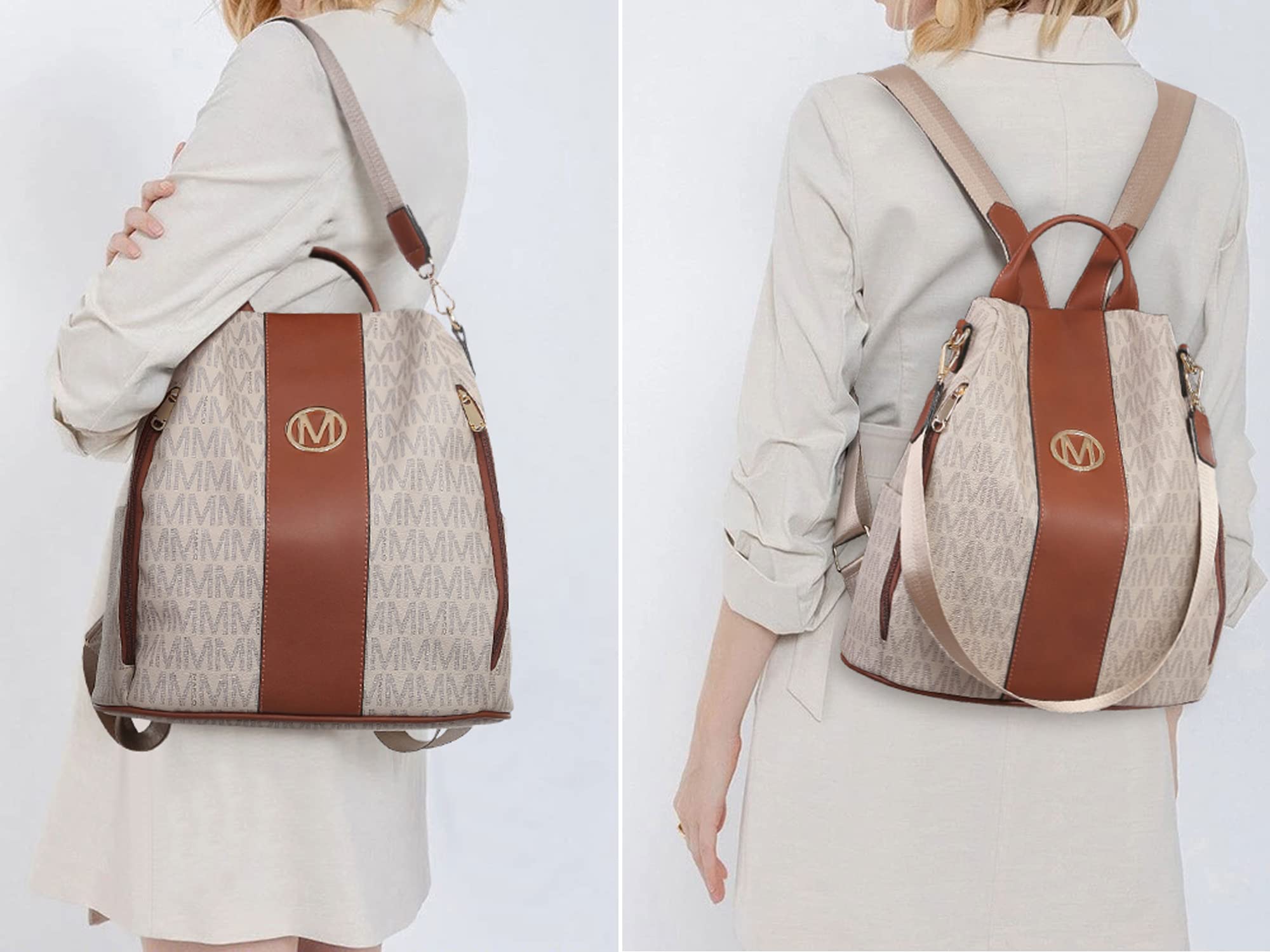 MKP Women Fashion Medium Backpack Purse (Beige and Beige)