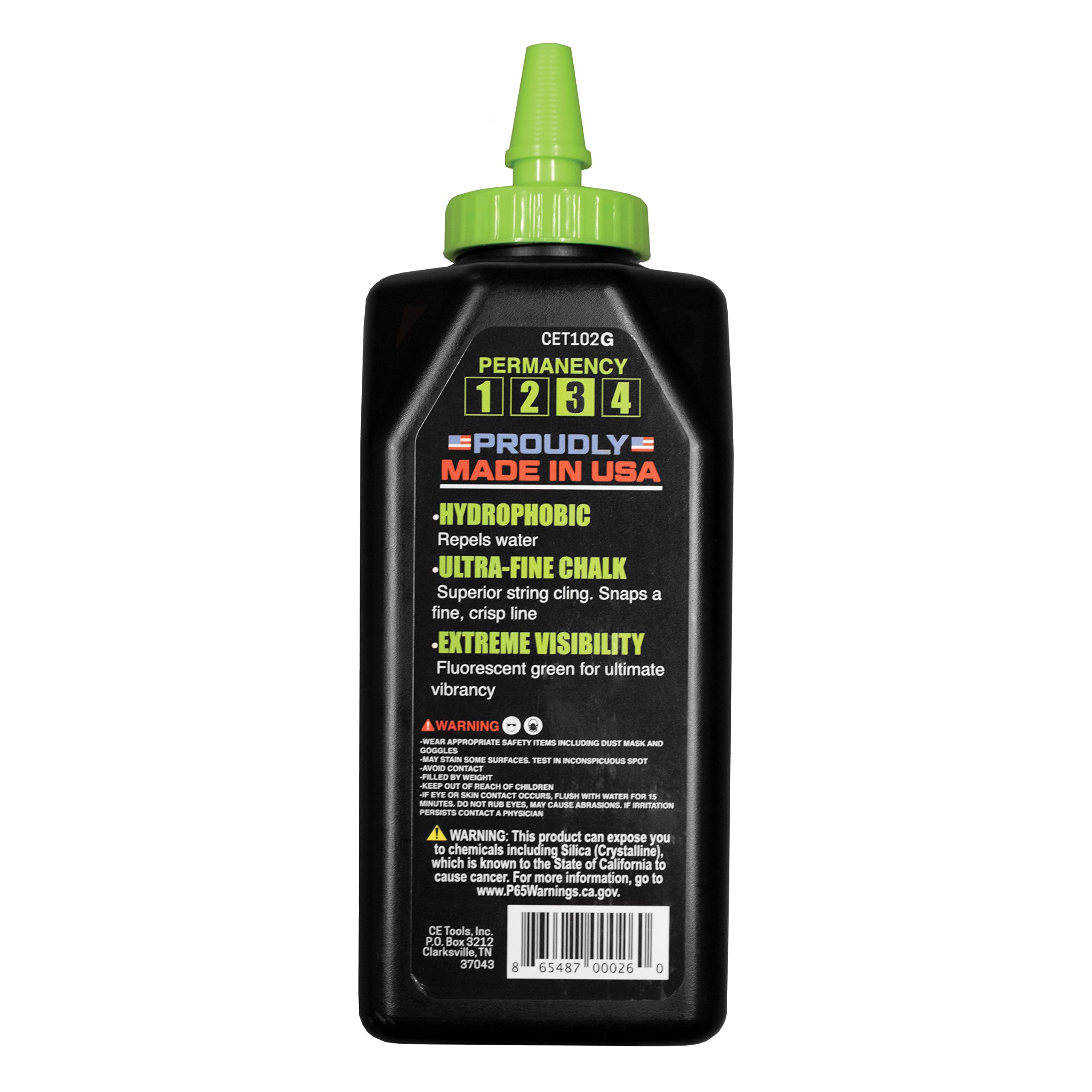 CE TOOLS Snapback® Chalkline with Releasable Tip & Mean Green® EXTREME VISIBILITY Marking Chalk - Made in USA