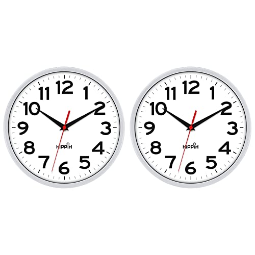 HIPPIH Wall Clock 2 Pack, 10 Inch Modern Wall Clocks Battery Operated, Non Ticking Silent Wall Clock, Simple Small Analog Wall Clock for Living Room, Bedroom, School, Office Decor, Silver